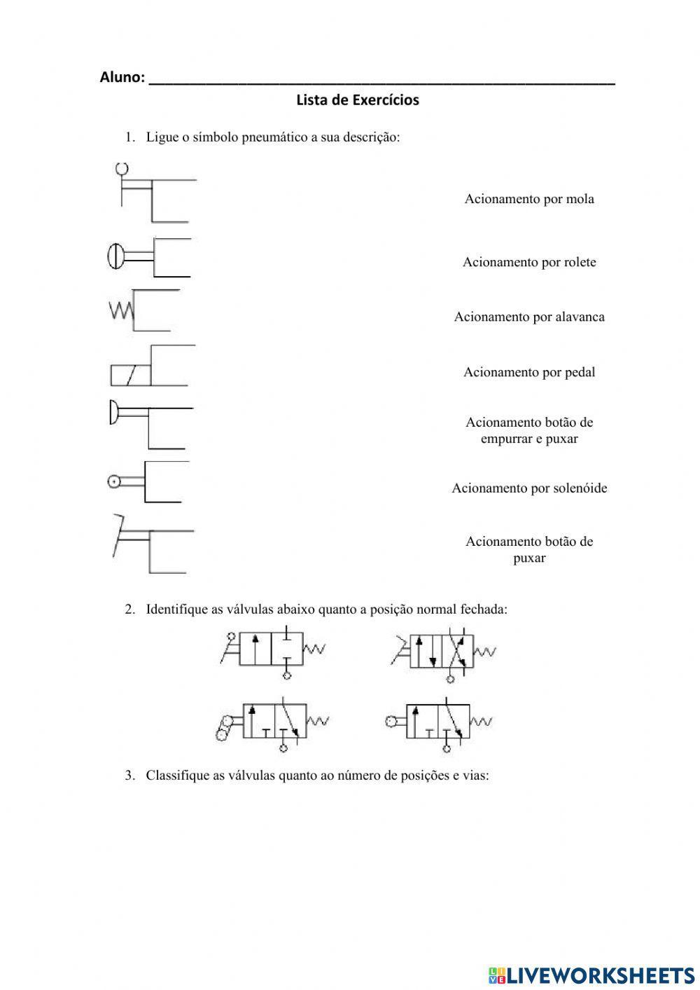 Exercício de Pneumática worksheet | Live Worksheets