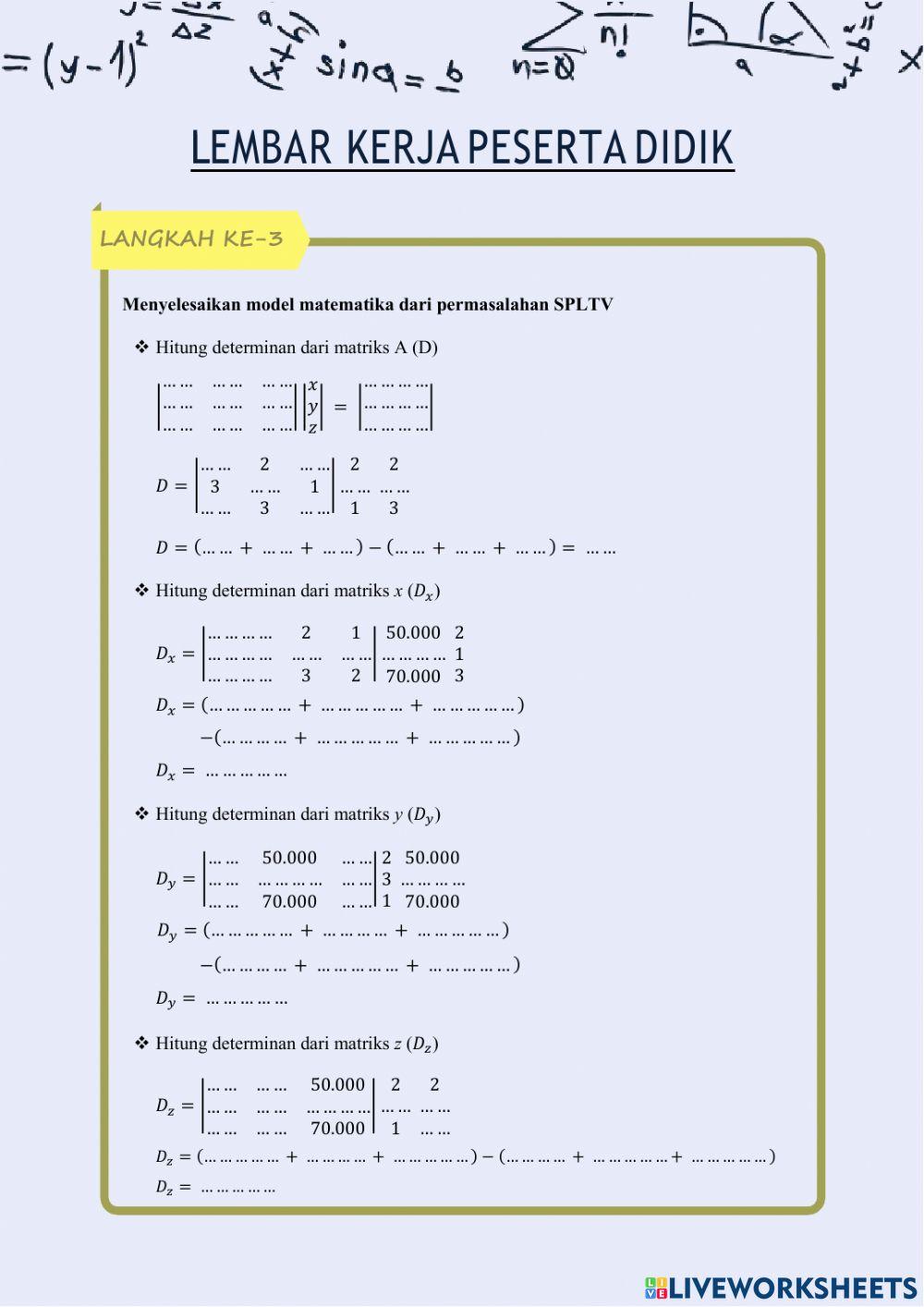 SPLTV (Metode D… | Free Interactive Worksheets | 2068473