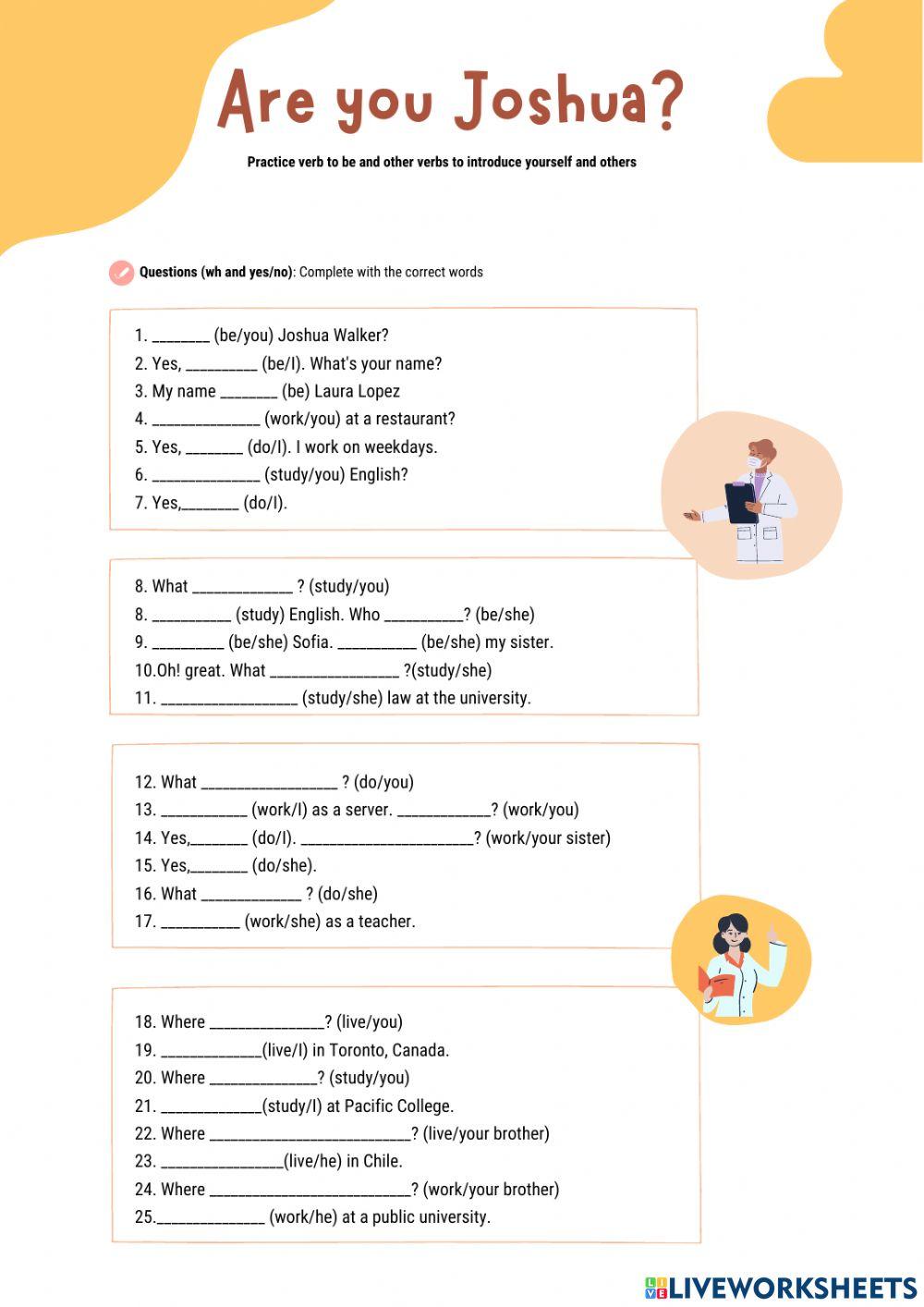 Are you Joshua? | Free Interactive Worksheets | 2068091