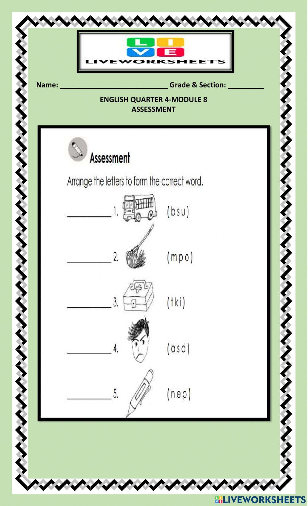 English Q4-Module 8 ASSESSMENT worksheet | Live Worksheets