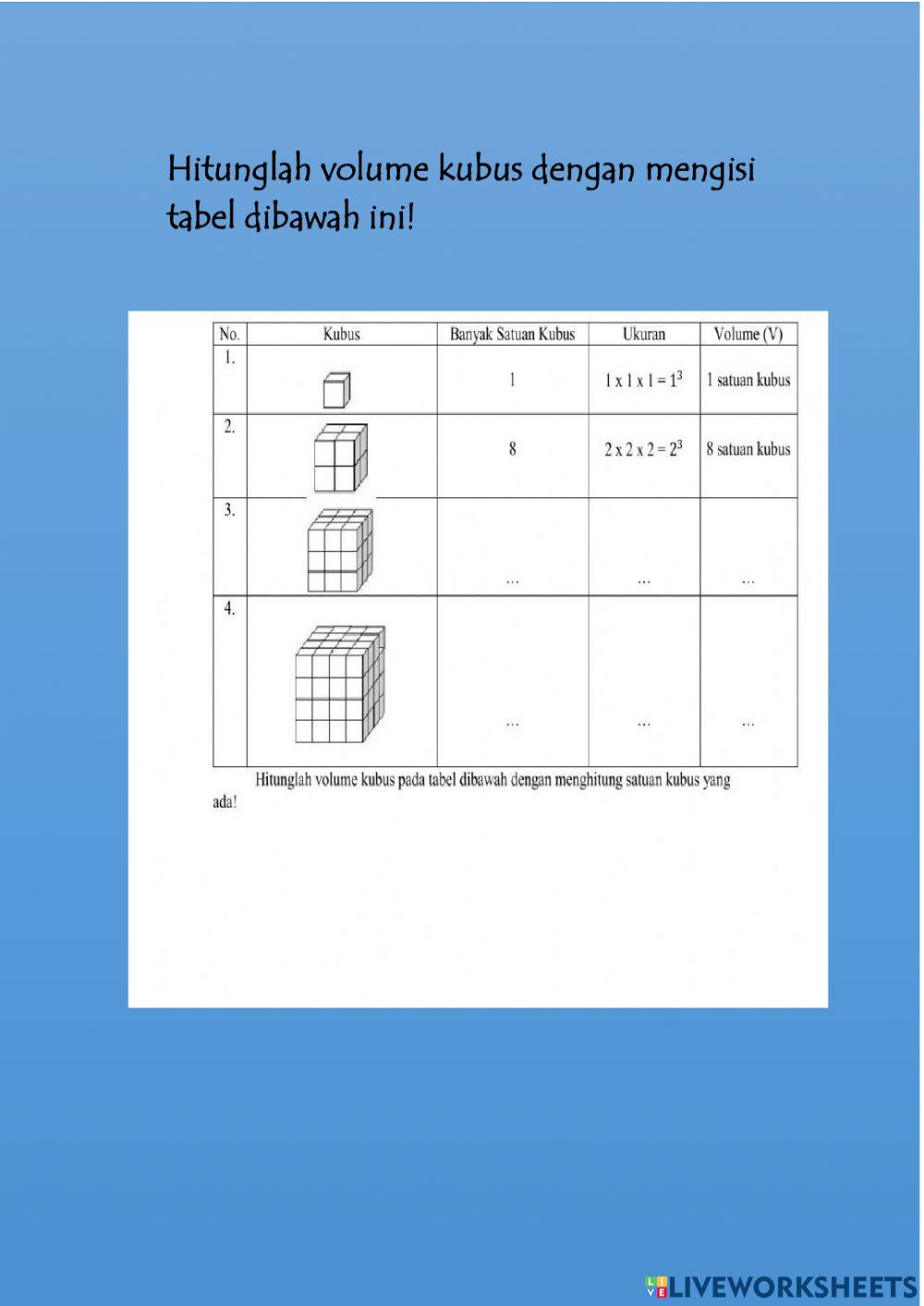 Volume Kubus dan Balok Matematika activity | Live Worksheets