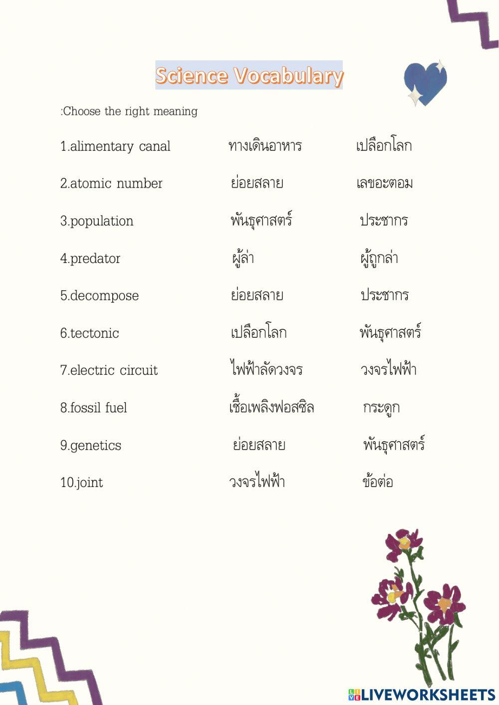 Science Vocabulary exercise for Grade12 | Live Worksheets