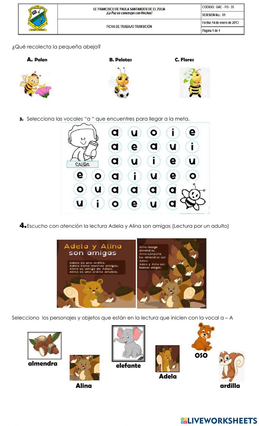 Vocal a online pdf worksheet | Live Worksheets