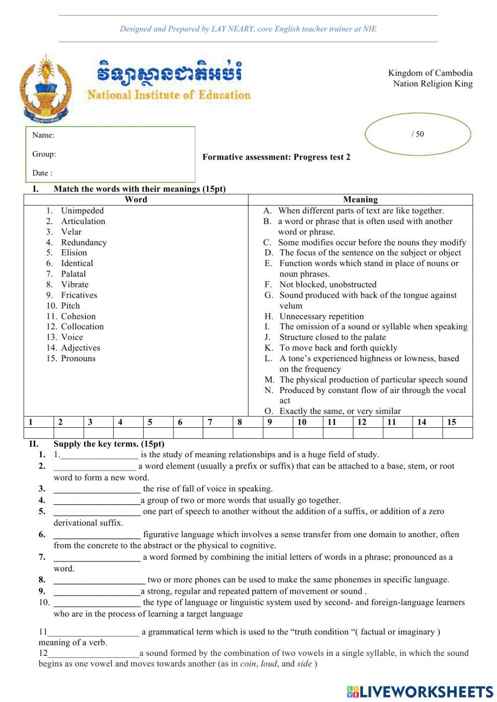 CE, test 2 online exercise for | Live Worksheets