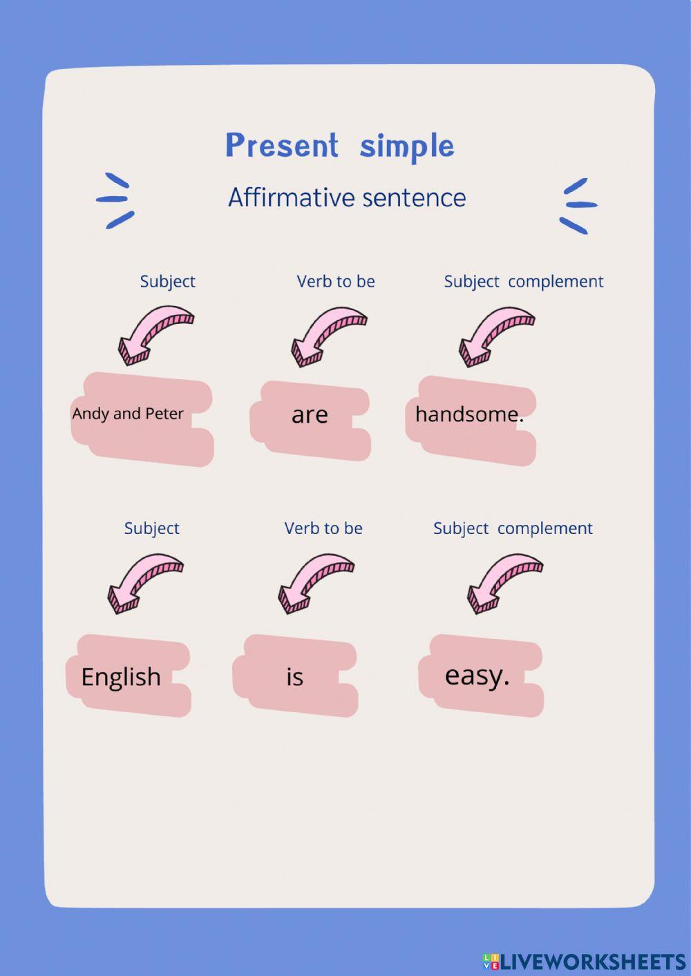Verb to be Affirmative sentence online exercise for | Live Worksheets