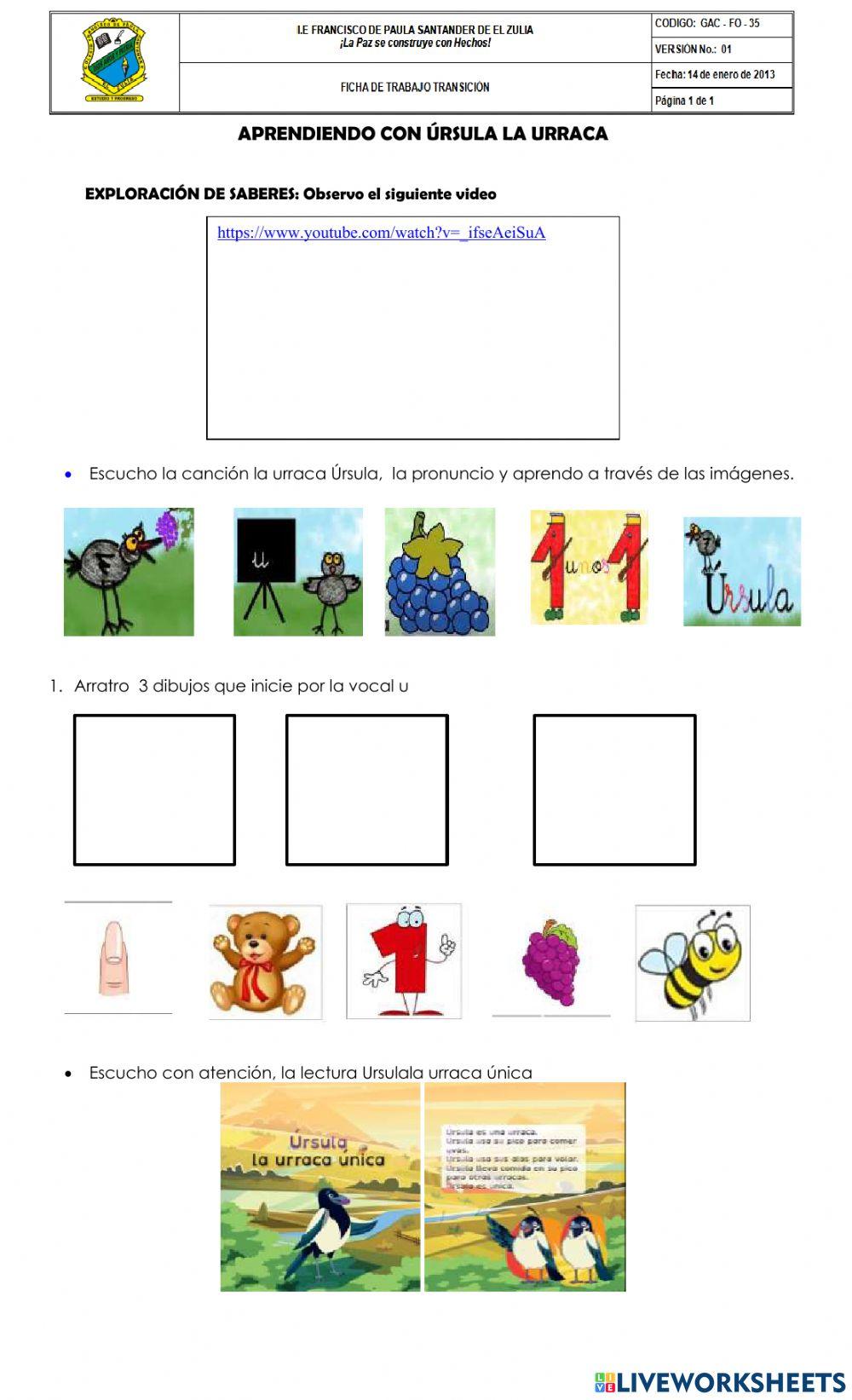 Vocal u online pdf worksheet | Live Worksheets