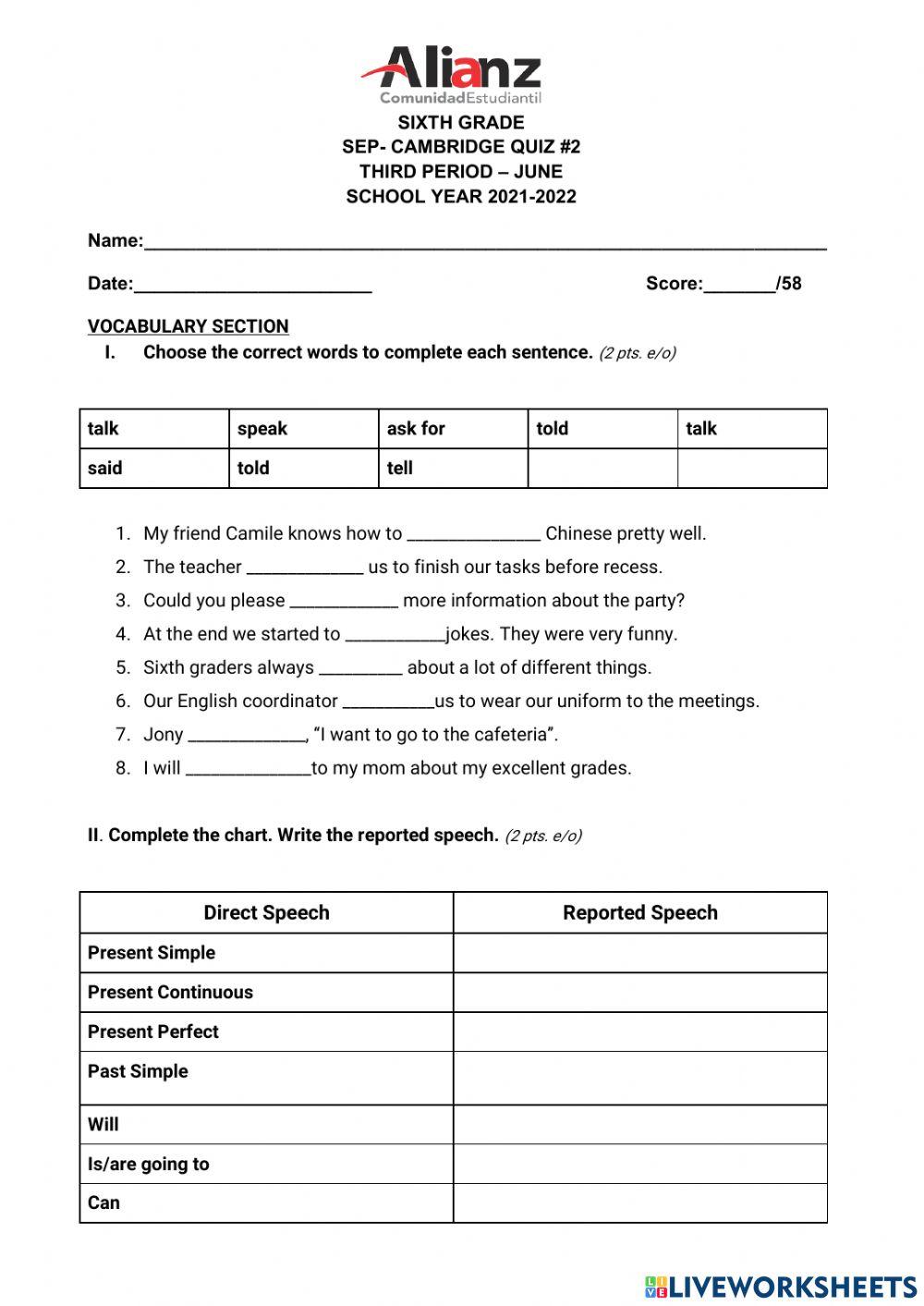 CAMBRIDGE TEST 2 JUNE online exercise for | Live Worksheets
