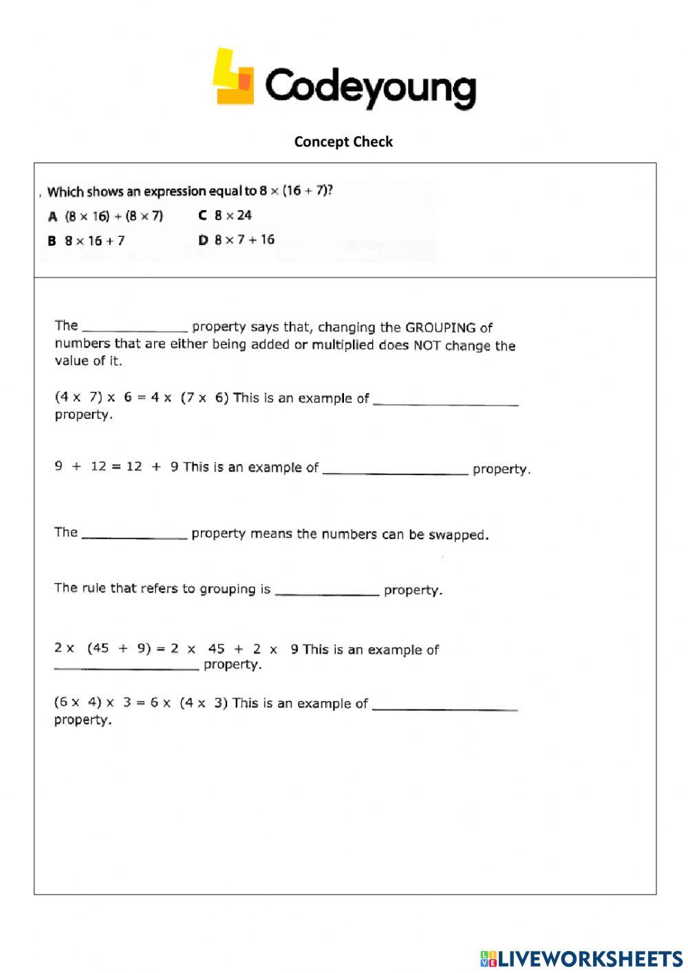 Properties of I… | Free Interactive Worksheets | 2069197