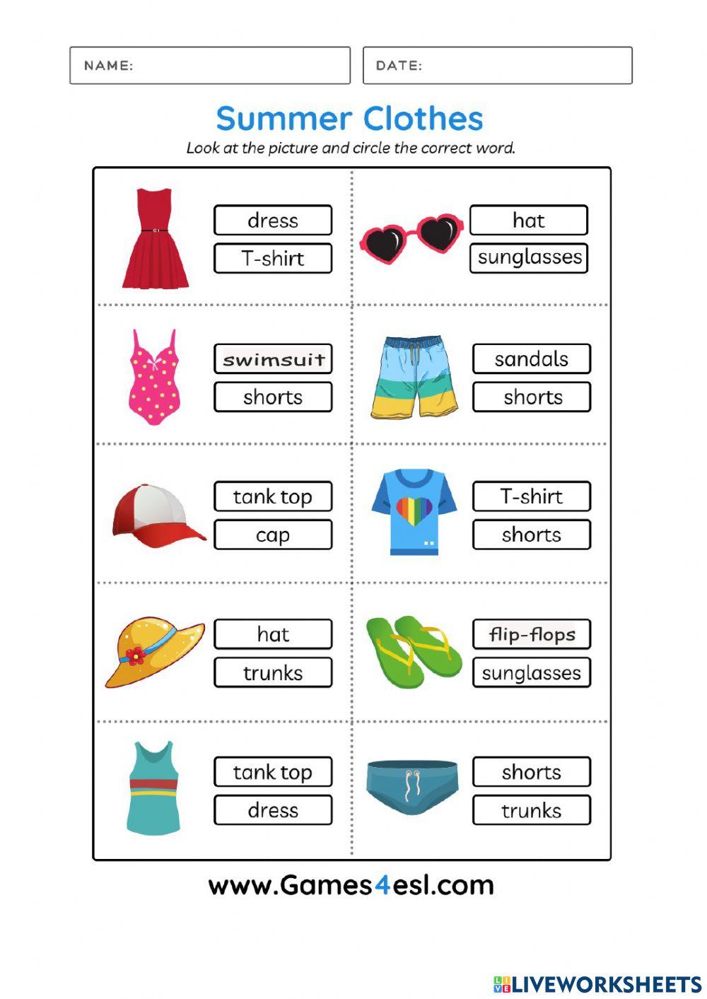 summer clothing - choosing online exercise for | Live Worksheets