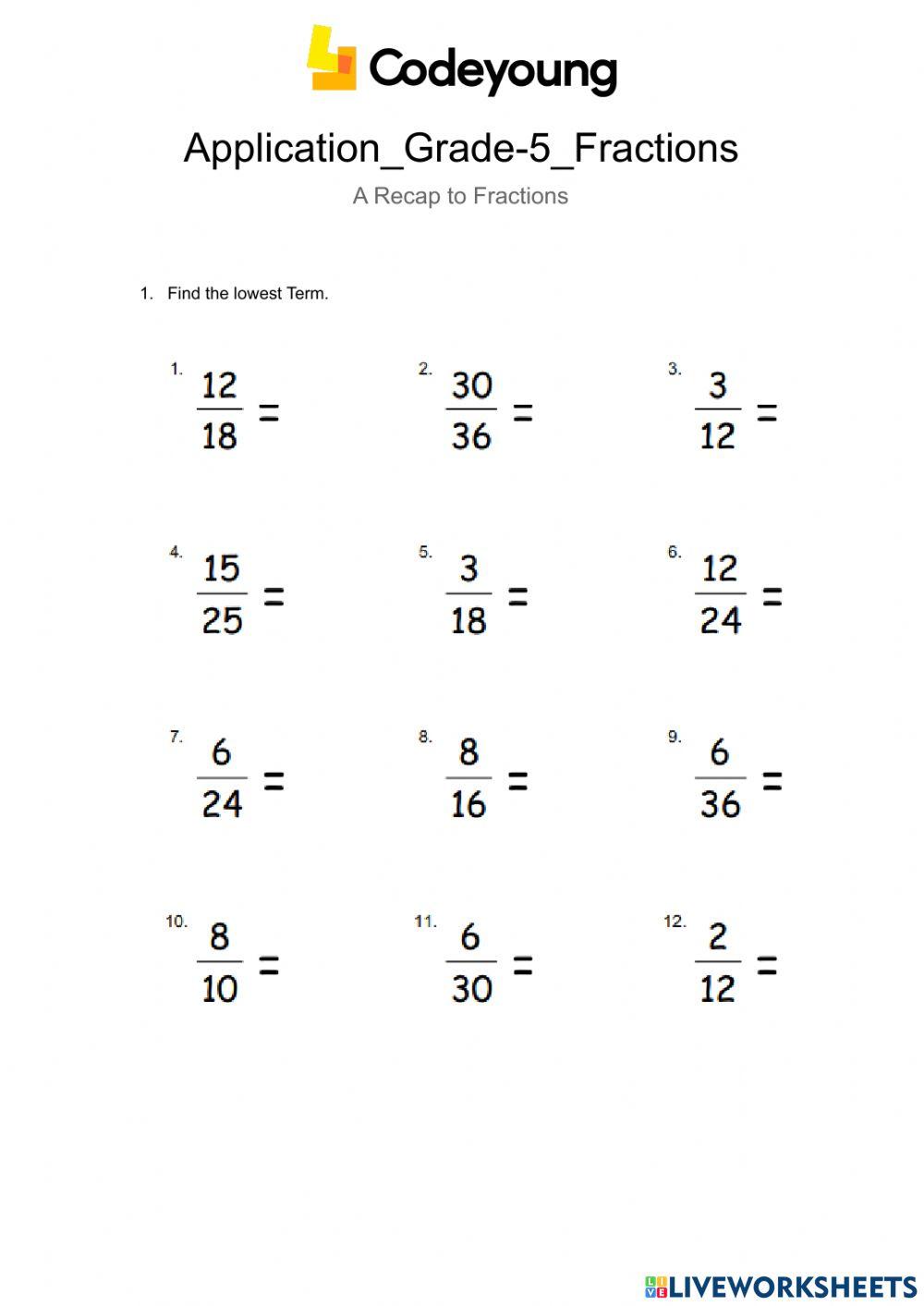 Application-A Recap to Fractions worksheet | Live Worksheets