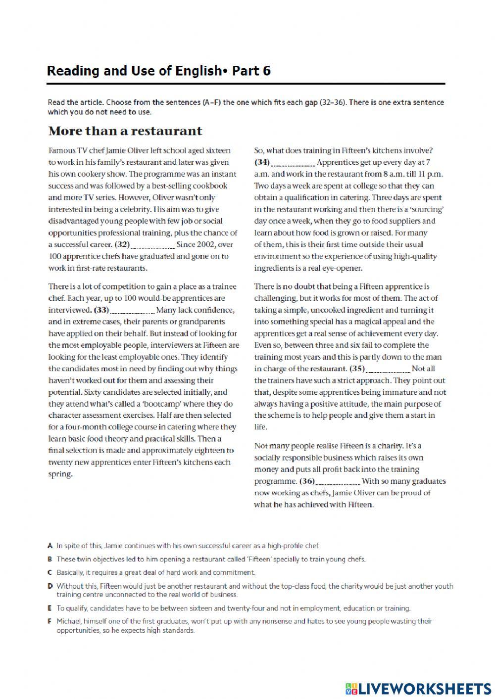 FCE Reading online exercise for | Live Worksheets