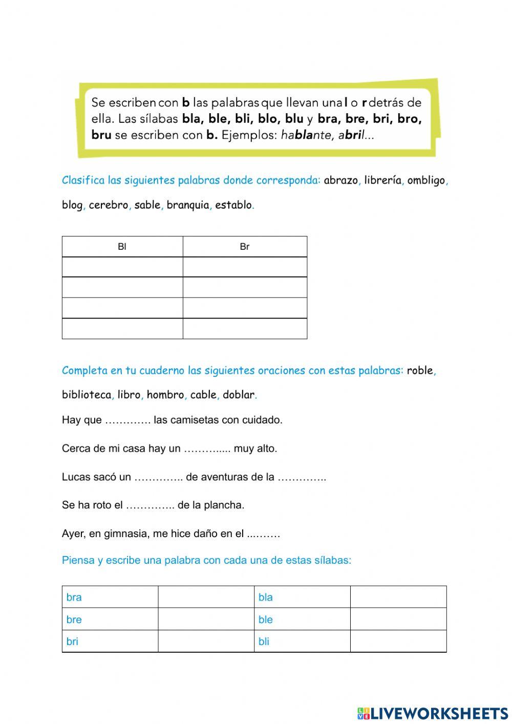 Bl y Br interactive worksheet | Live Worksheets