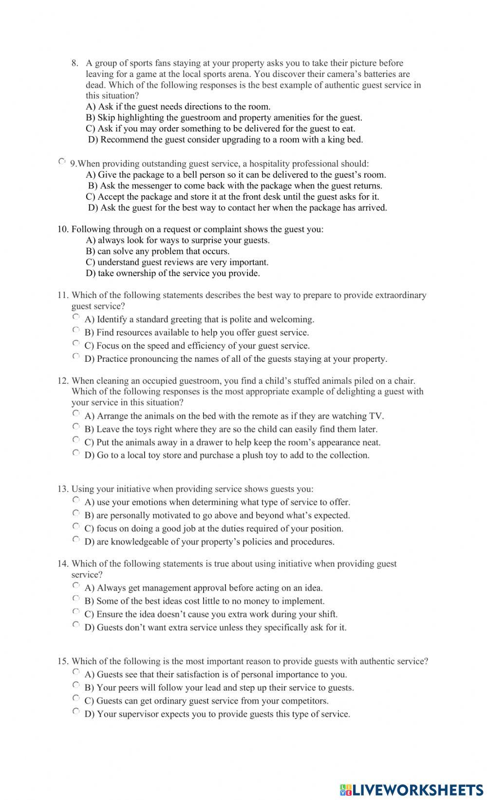 Guest Service Gold Mock Exam 2022 online exercise for | Live Worksheets