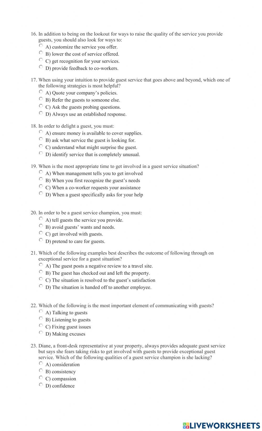 Guest Service Gold Mock Exam 2022 online exercise for | Live Worksheets