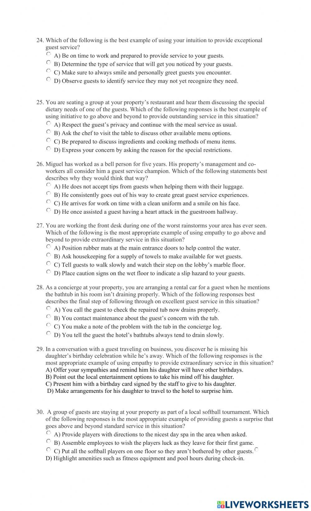 Guest Service Gold Mock Exam 2022 online exercise for | Live Worksheets