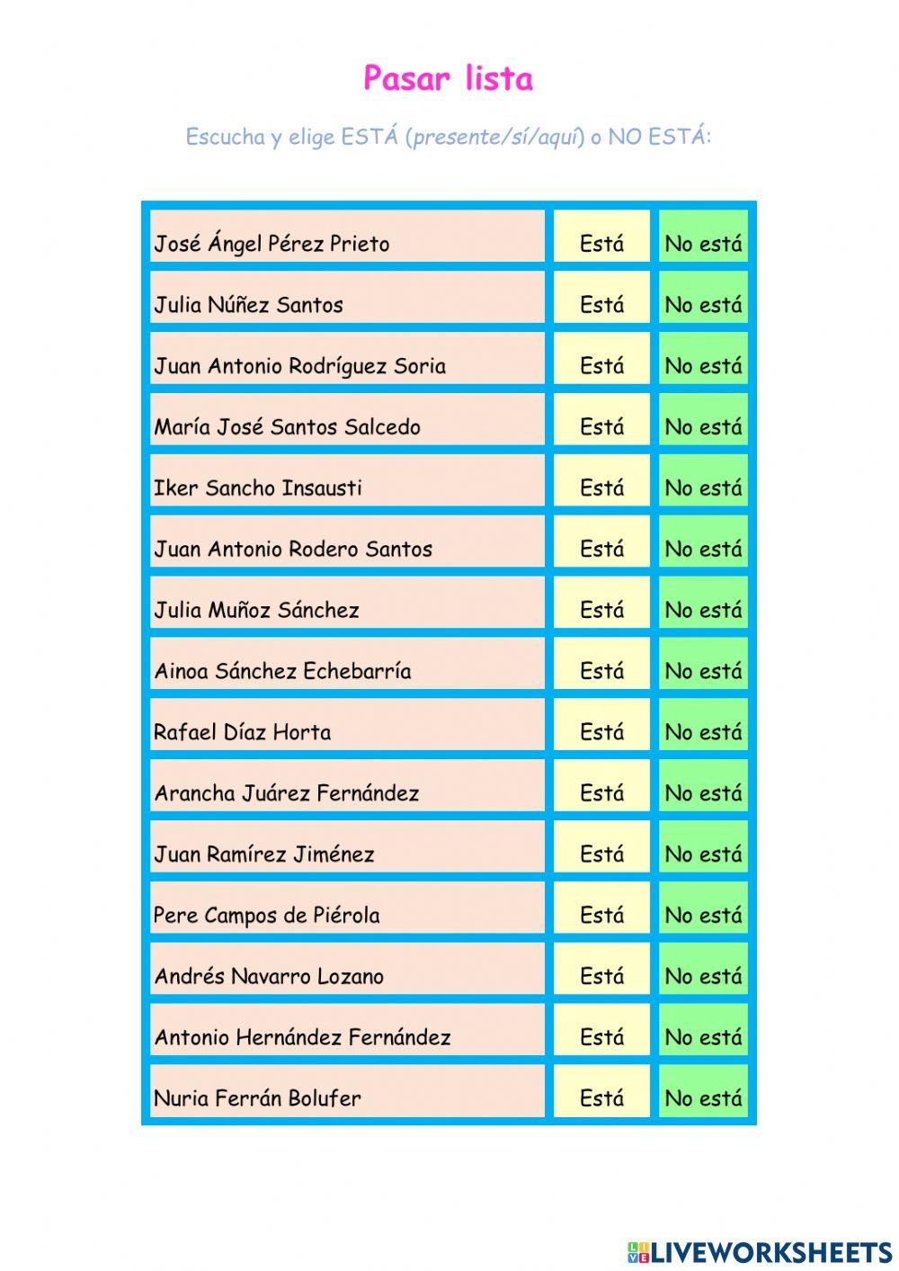 Pasar lista worksheet | Live Worksheets