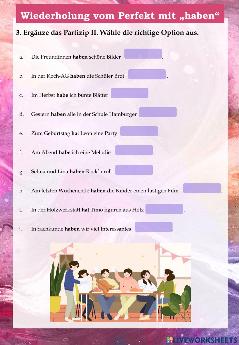 Perfekt mit hab… | Free Interactive Worksheets | 6883316