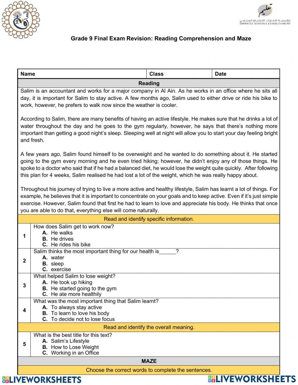 Term 3 Final Exam Practice worksheet | Live Worksheets
