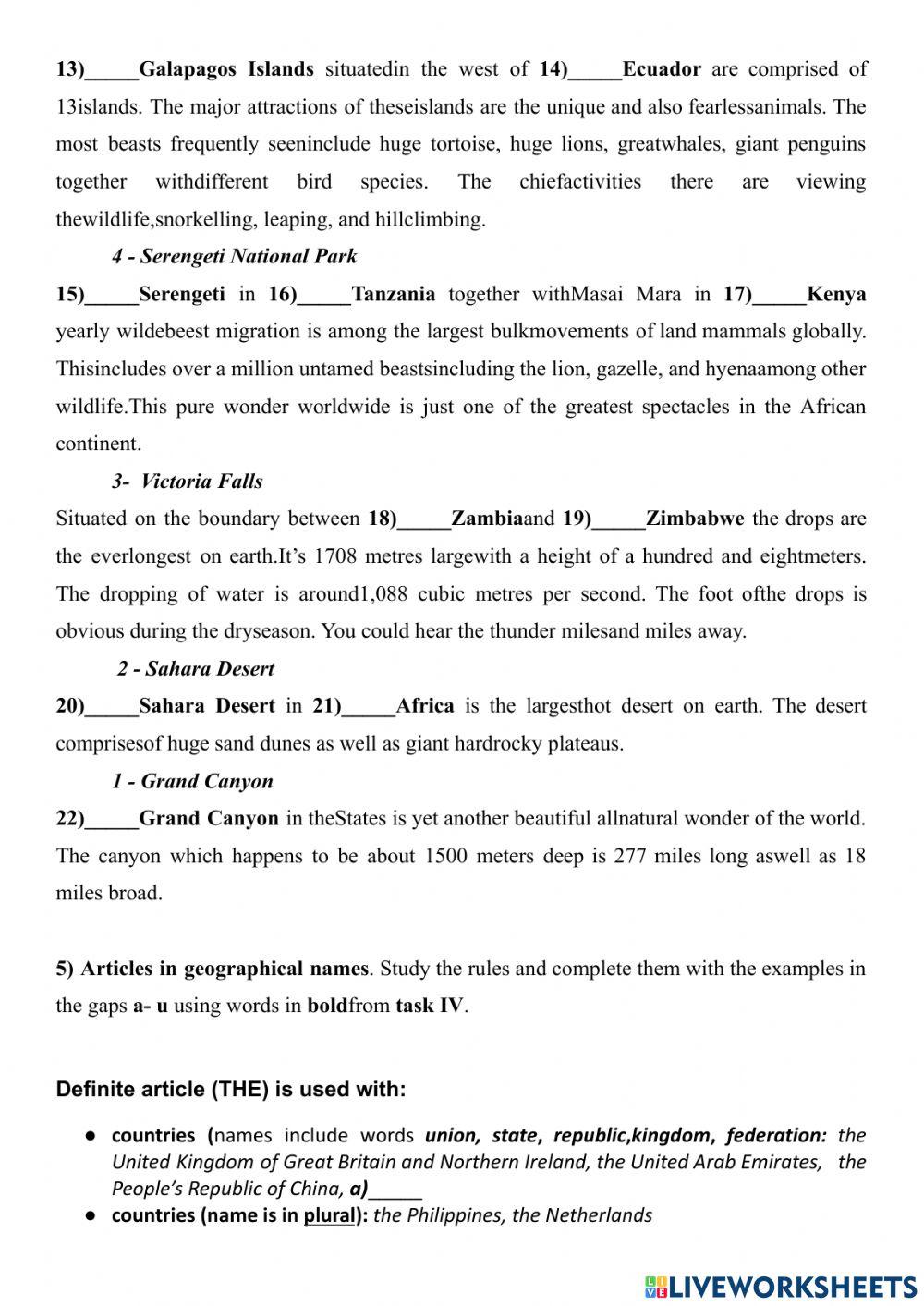 NATURAL WONDERS | LiveWorksheets | 4313640