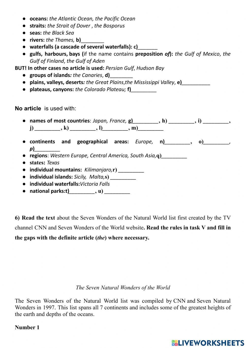 NATURAL WONDERS | LiveWorksheets | 4313640