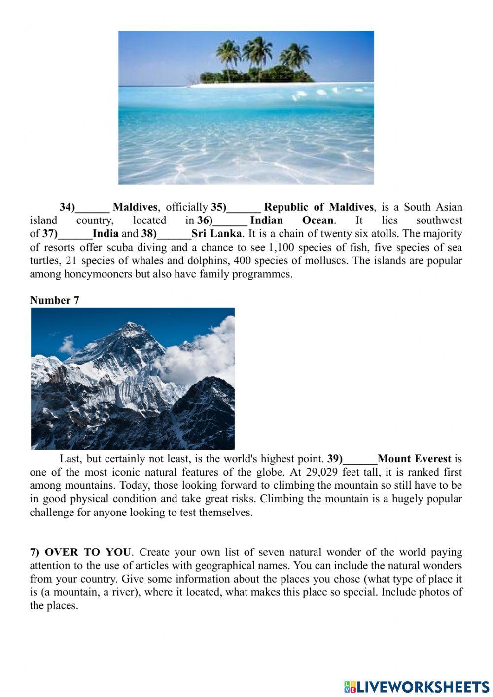 NATURAL WONDERS | LiveWorksheets | 4313640