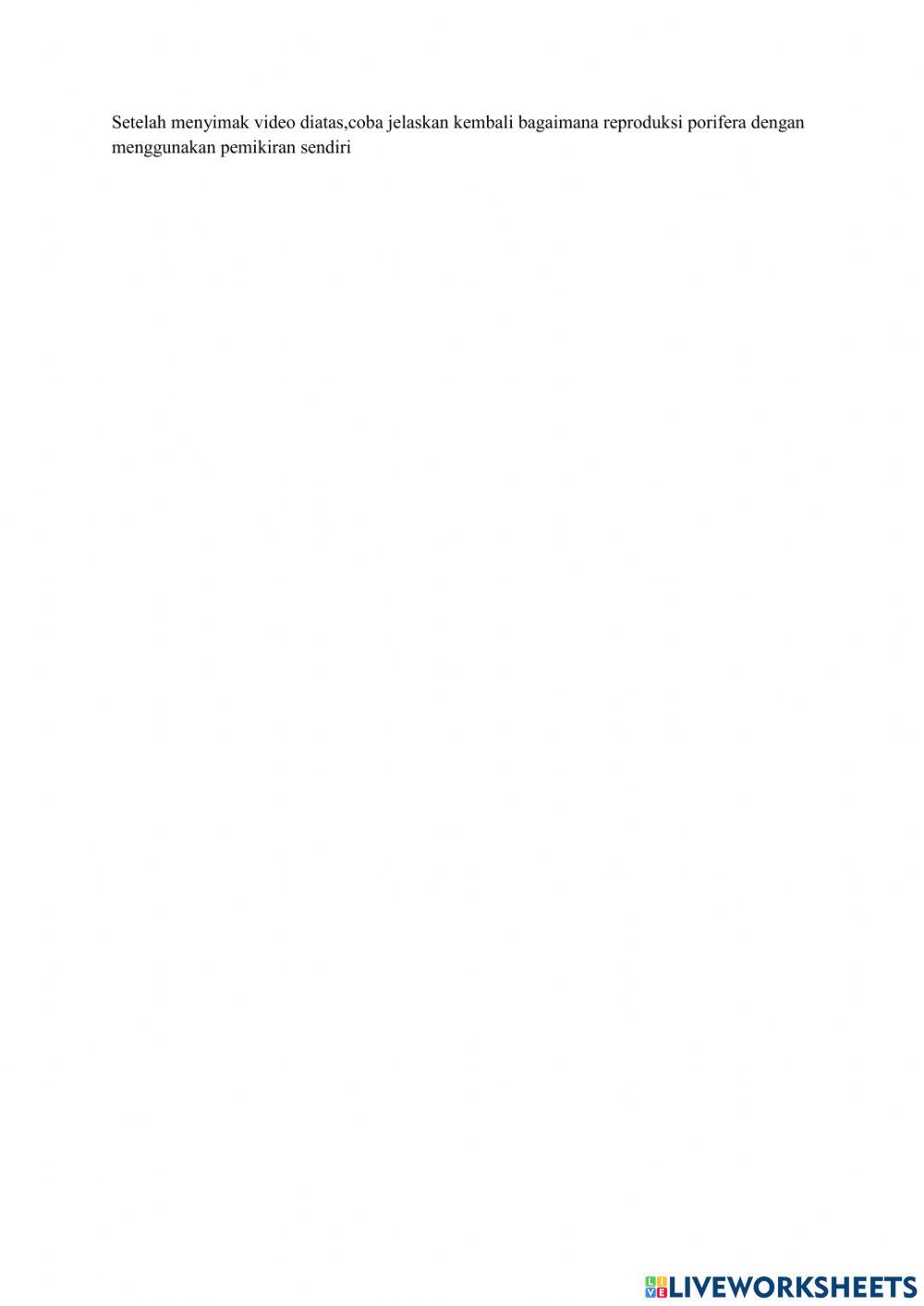 Reproduksi porifera worksheet | Live Worksheets
