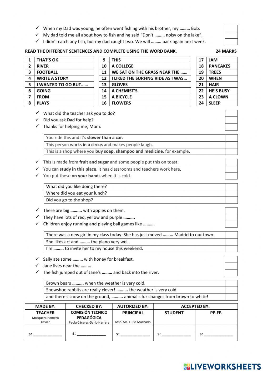 Evaluation interactive activity | Live Worksheets