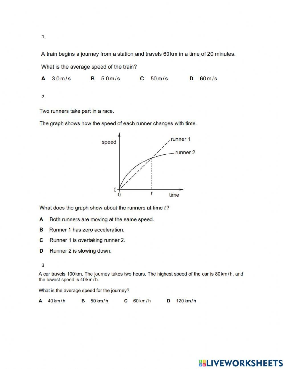 Motion Multiple choice online exercise for | Live Worksheets