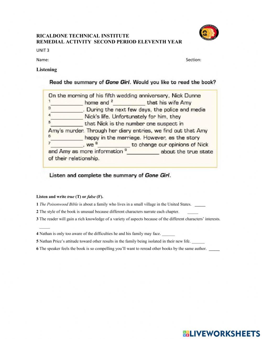 Remedial Unit 3 online exercise for | Live Worksheets