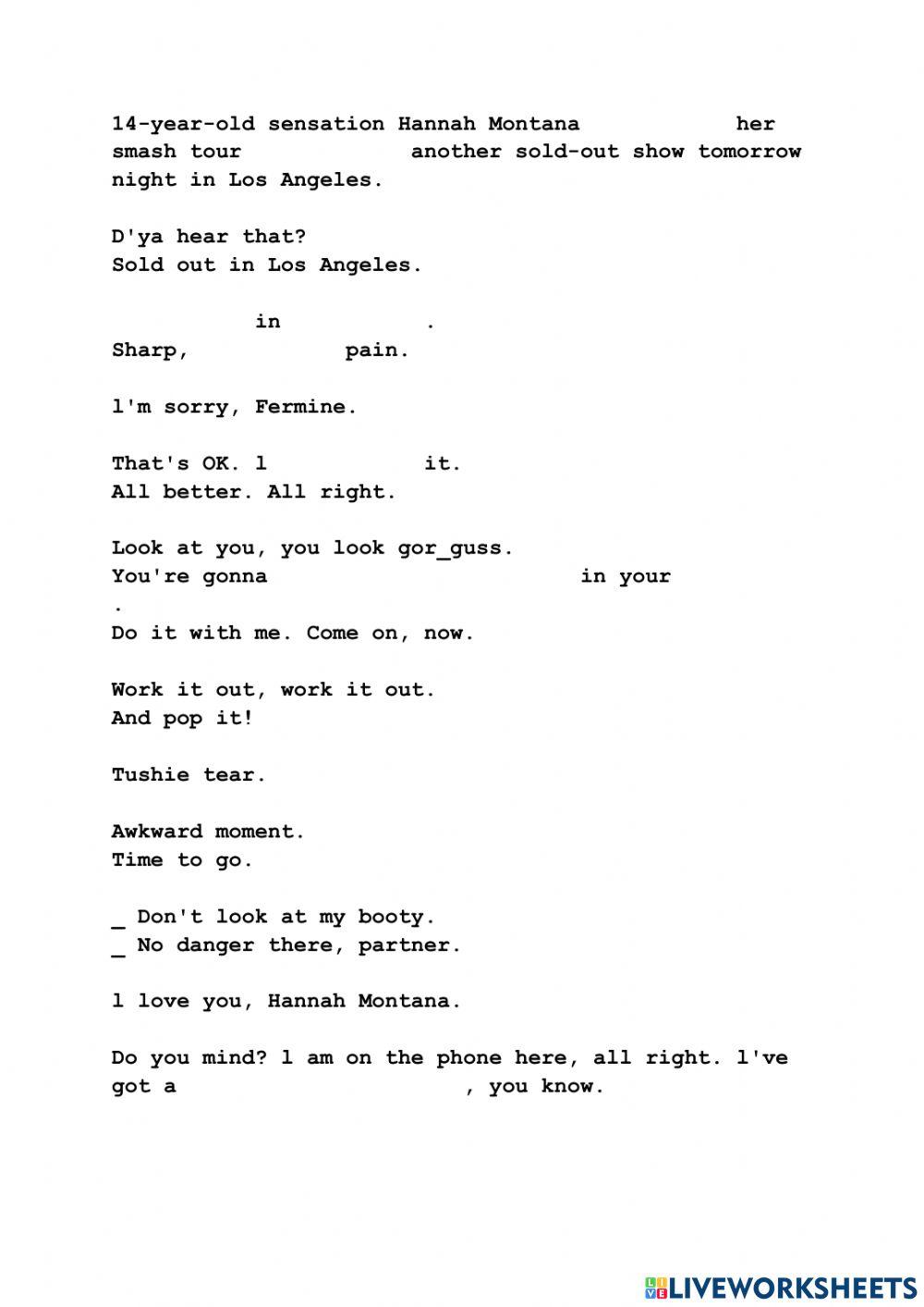 Hannah Montana pilot part 1 online exercise for | Live Worksheets