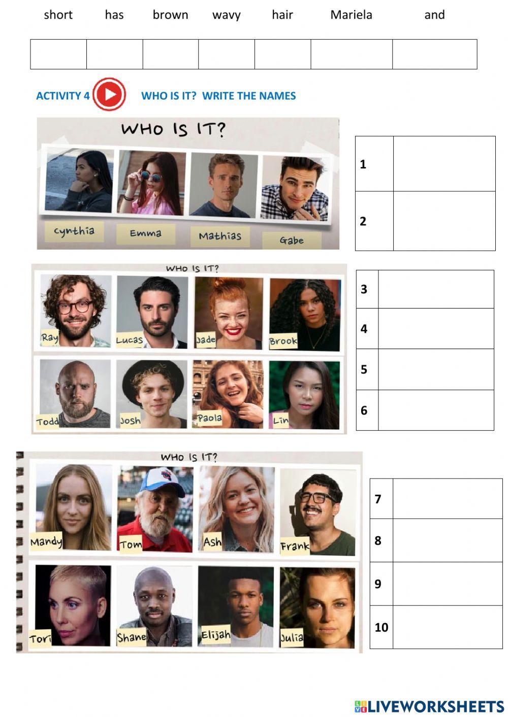 describing peop… | Free Interactive Worksheets | 6884043