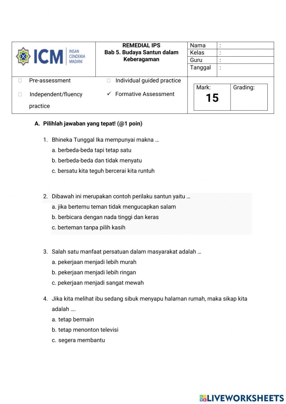 Remedial IPS Bab 5 worksheet | Live Worksheets