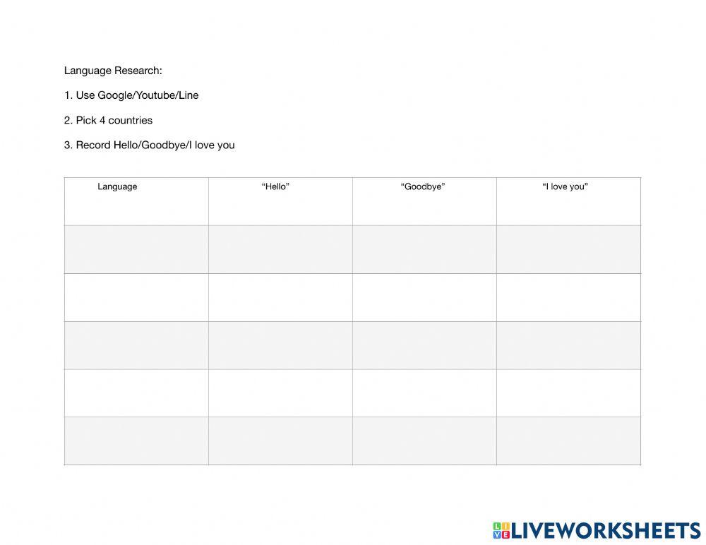languges online exercise for | Live Worksheets