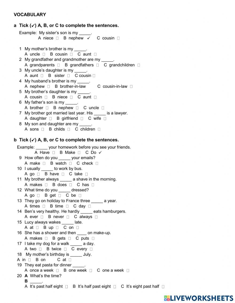 Unit 4 new english file a2 worksheet | Live Worksheets