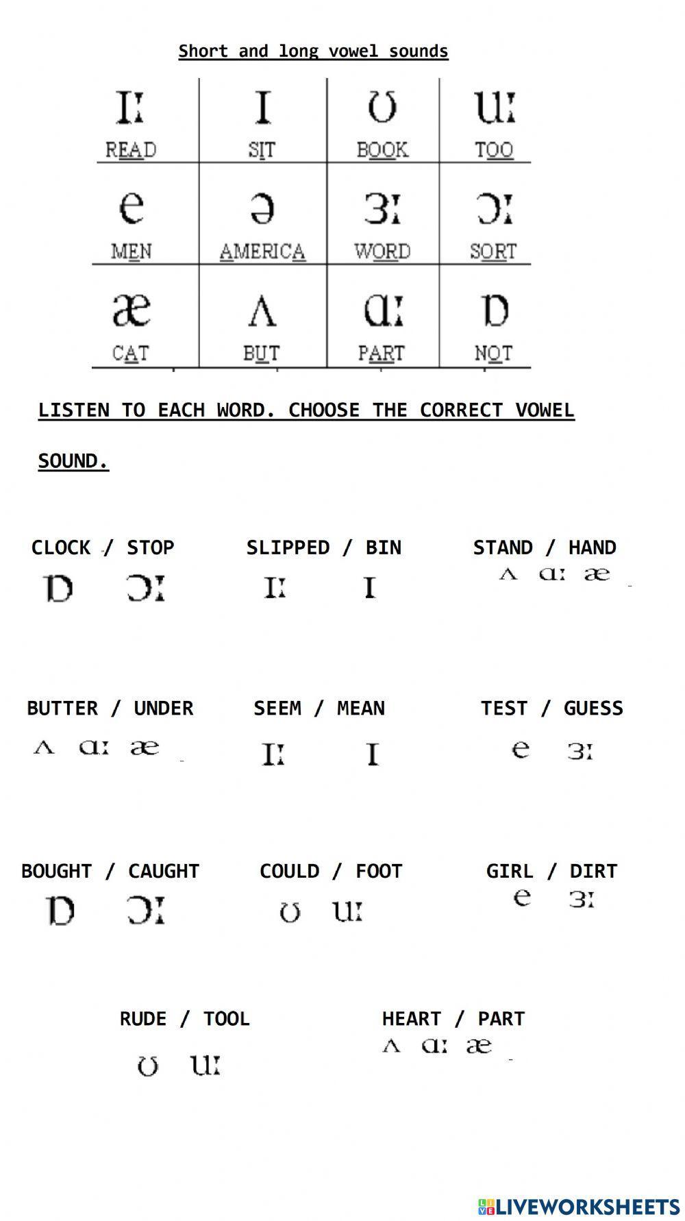 Vowel sounds 2071462 | RitaCerretani | Live Worksheets