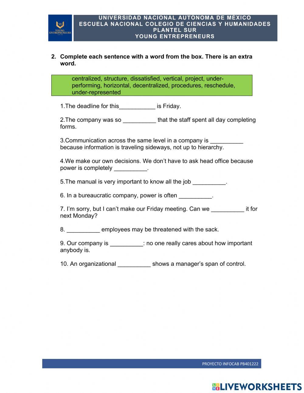 6B Organizing online exercise for | Live Worksheets