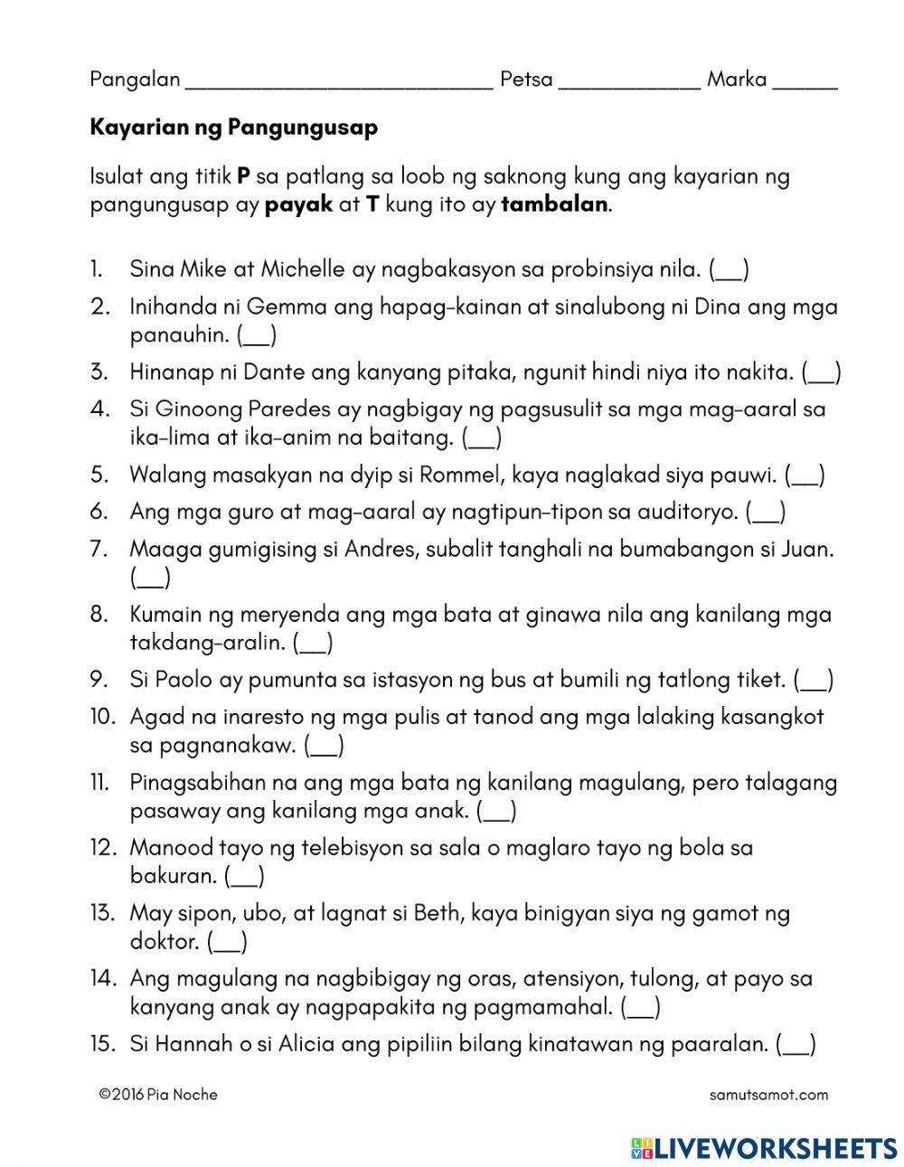 Filipino-pangungusap online exercise for | Live Worksheets