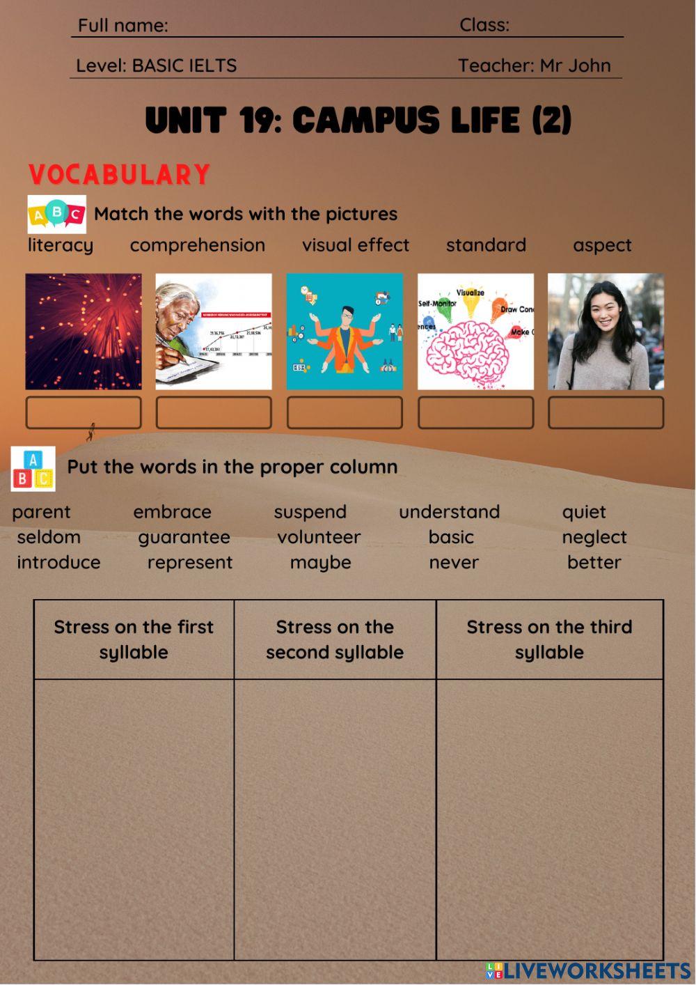 Campus life 2 worksheet | Live Worksheets