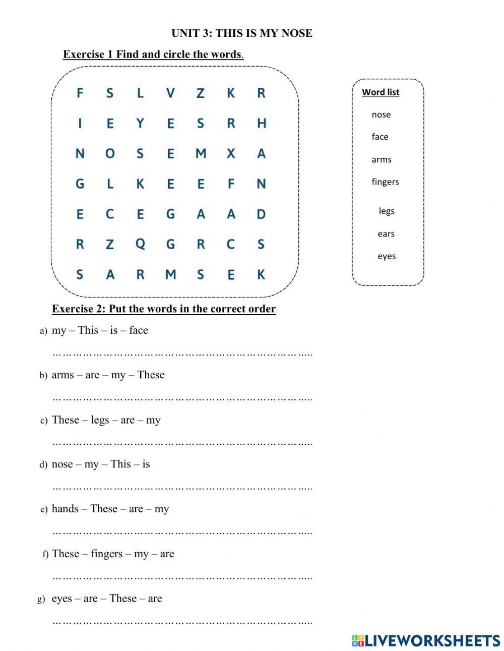 Unit 3: This is my nose activity | Live Worksheets