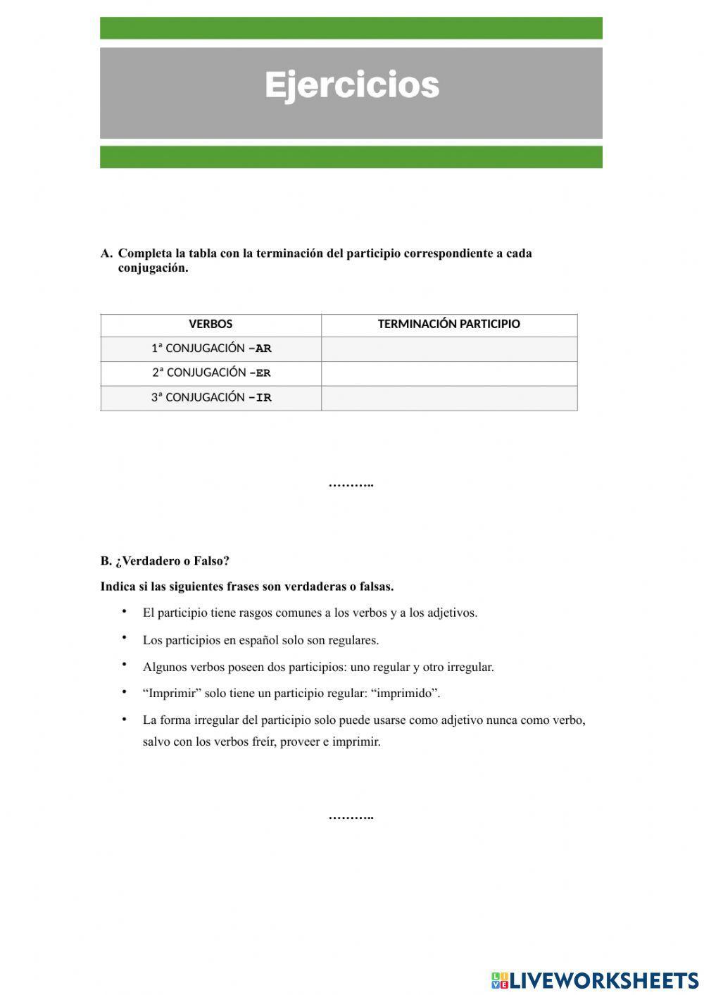 Participio worksheet | Live Worksheets