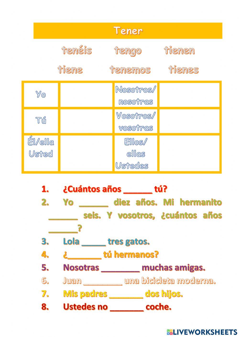 Tener online exercise | Live Worksheets