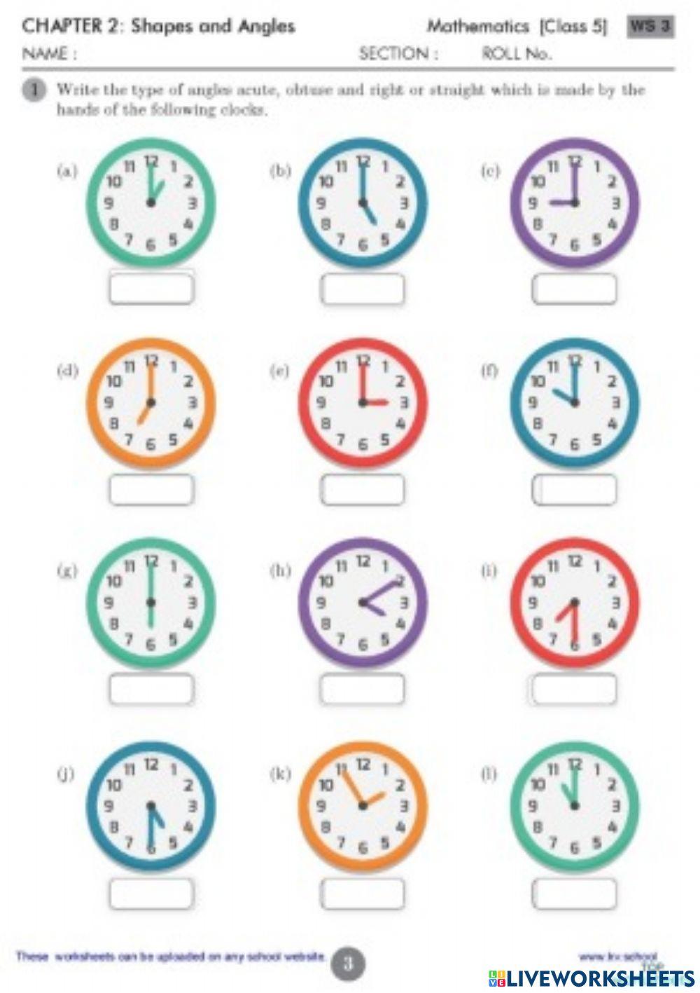 clock angles worksheet