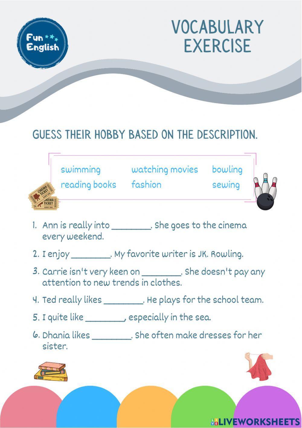 Hobbies online exercise for Pre-intermediate | Live Worksheets