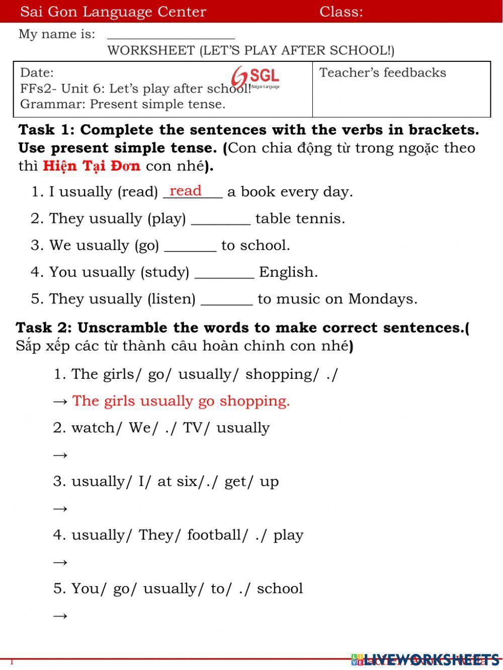 Let's play after school! interactive exercise for Grade 4- 5 (Class ...