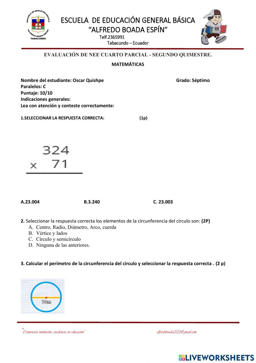 Examen de matematicas online exercise for 7MO C | Live Worksheets