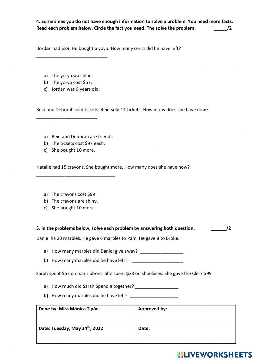 Partial evaluation interactive worksheet | Live Worksheets