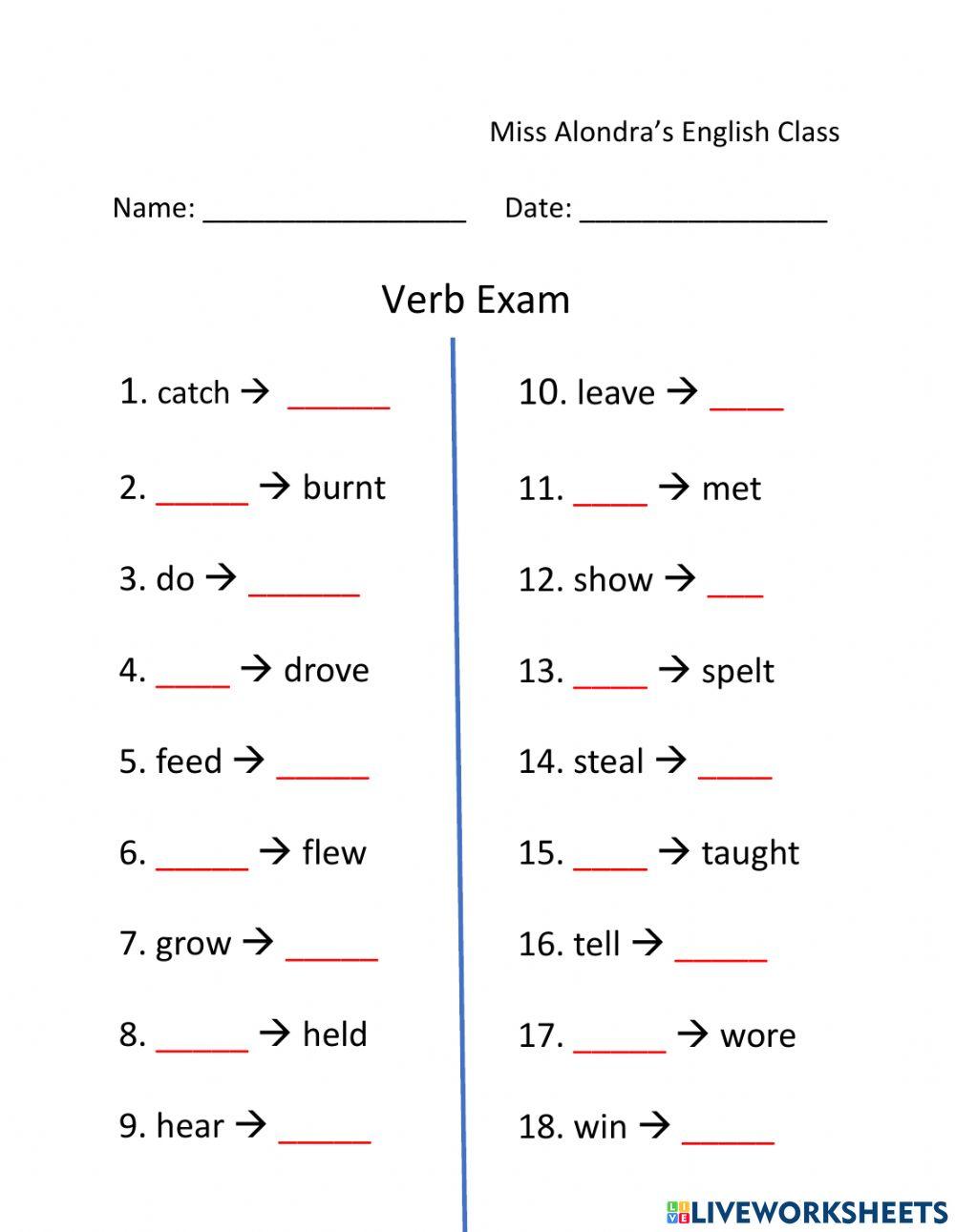 Past Tense Exam online exercise for | Live Worksheets