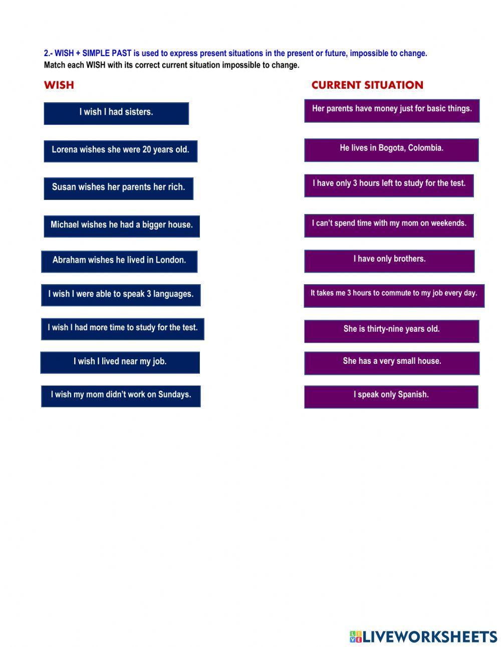 Wish + simple p… | Free Interactive Worksheets | 2058923