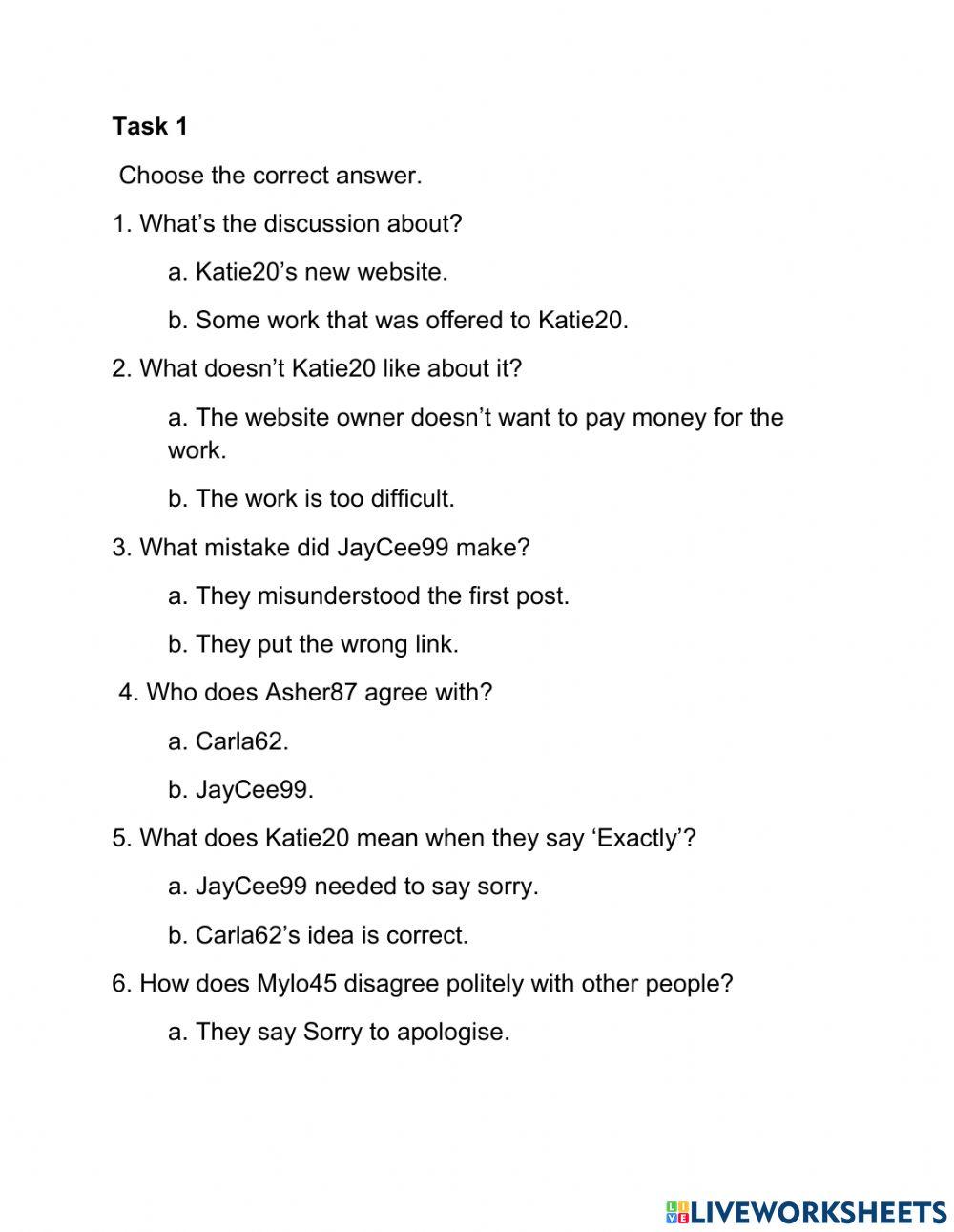 An online discussion forum interactive worksheet | Live Worksheets