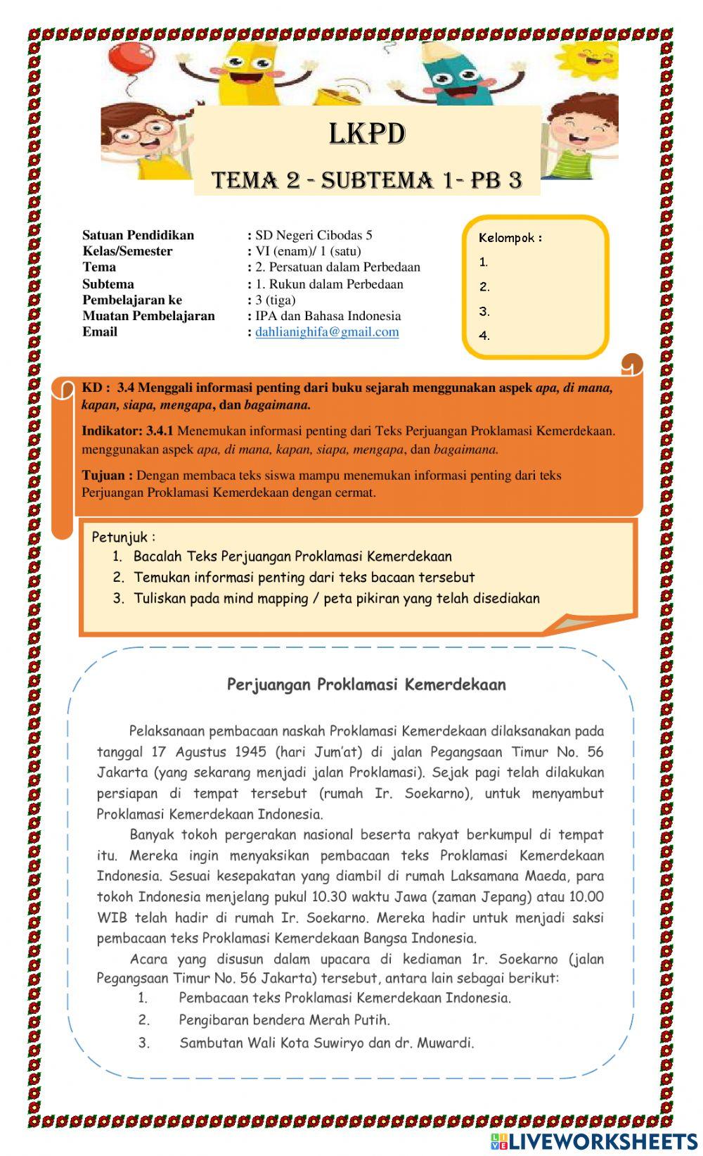 LKPD Tema 2 Subtema 1 Pb 3 exercise | Live Worksheets